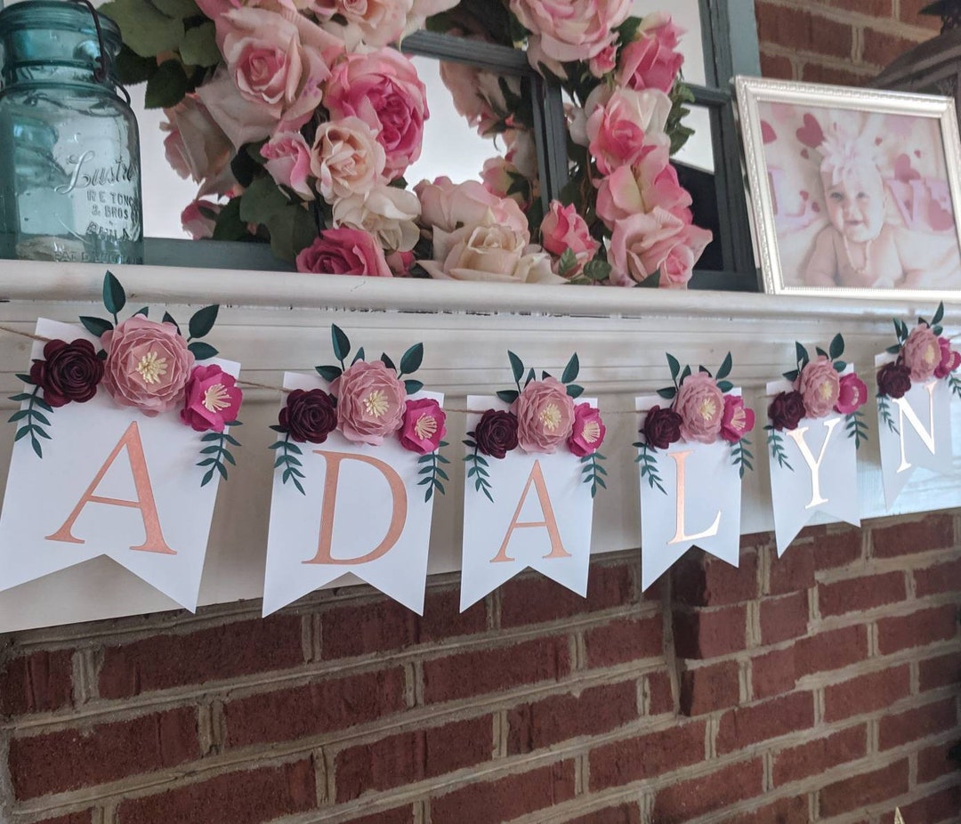 Paper Flower Banner, Shabby Chic Floral Baby Shower Decoration, Pink ...