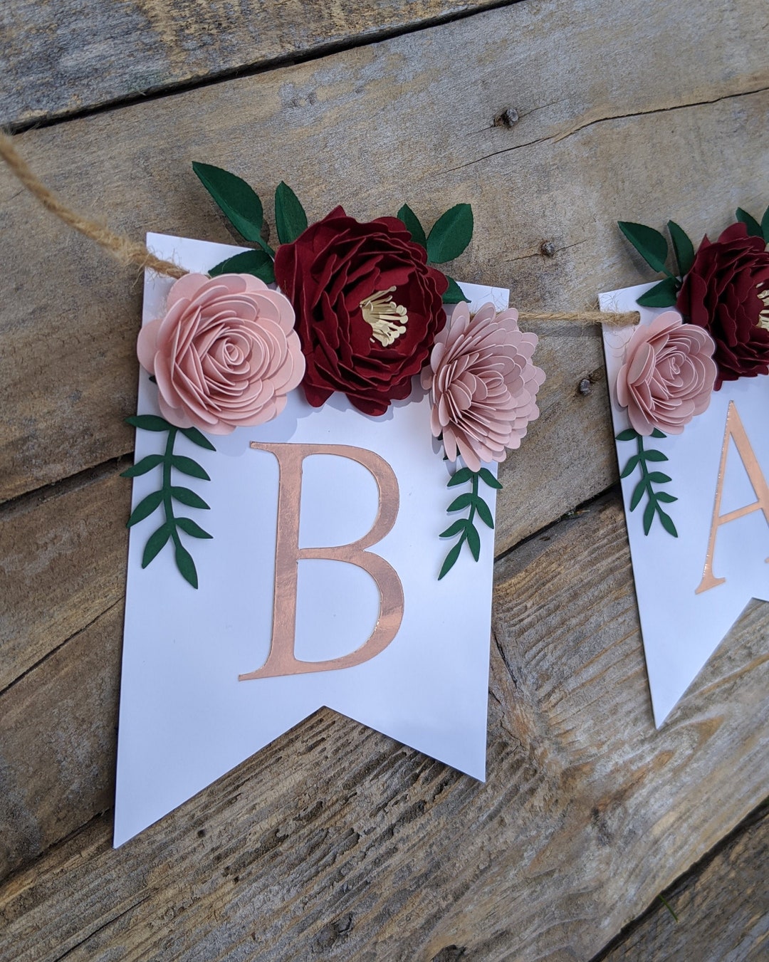Paper Flower Banner, Shabby Chic Floral Baby Shower Decoration, Pink ...