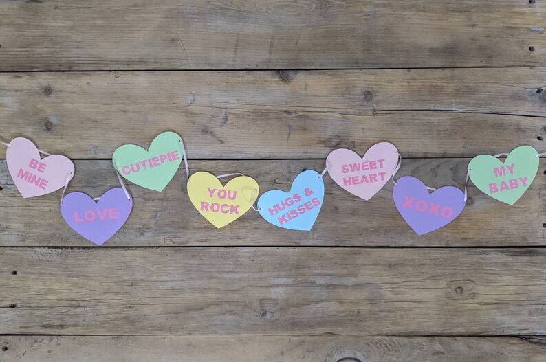Candy Heart Garland, Valentine's Day Decor, Conversation Heart Garland ...
