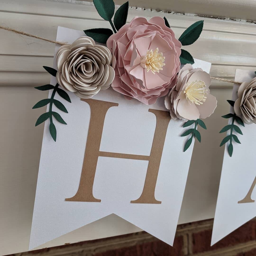 Paper Flower Banner, Floral Baby Shower Decor, Shabby Chic Baby Shower ...