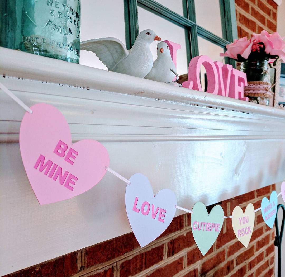 Candy Heart Garland, Valentine's Day Decor, Conversation Heart Garland ...