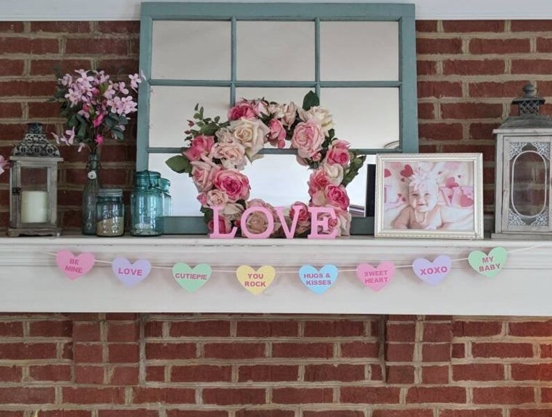 Candy Heart Garland, Valentine's Day Decor, Conversation Heart Garland ...