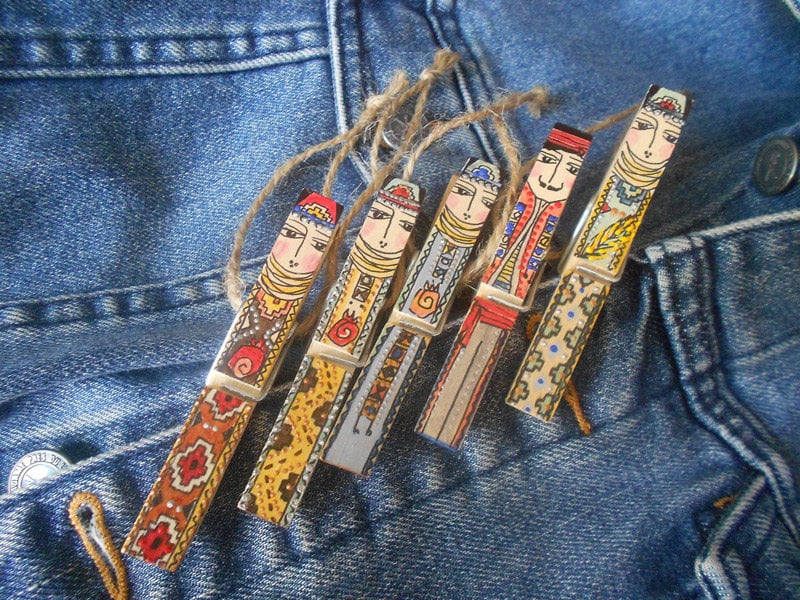 Clothespins. Ethnic Decorated, Wooden Hand-painted - Etsy