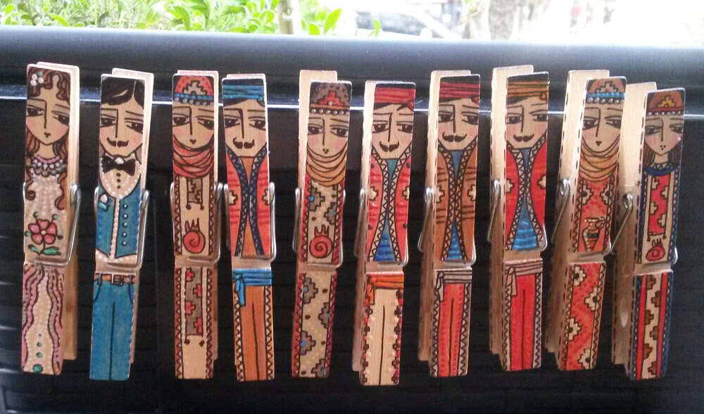 Magnet Clothespins. Ethnic Decorated, Wooden Hand-painted - Etsy