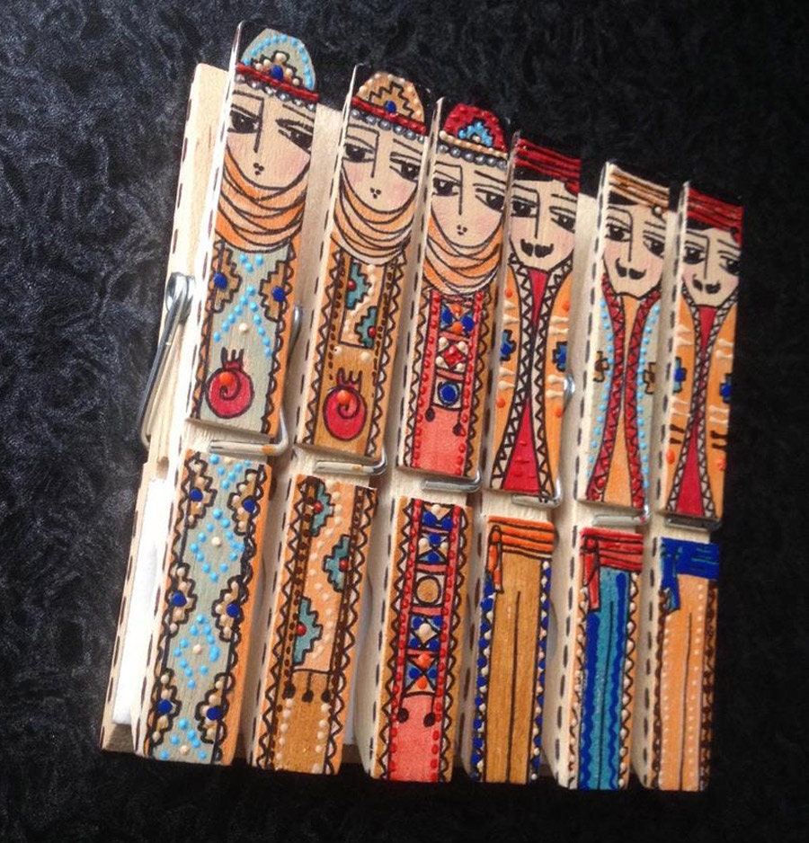 Magnet Clothespins. Ethnic Decorated, Wooden Hand-painted - Etsy