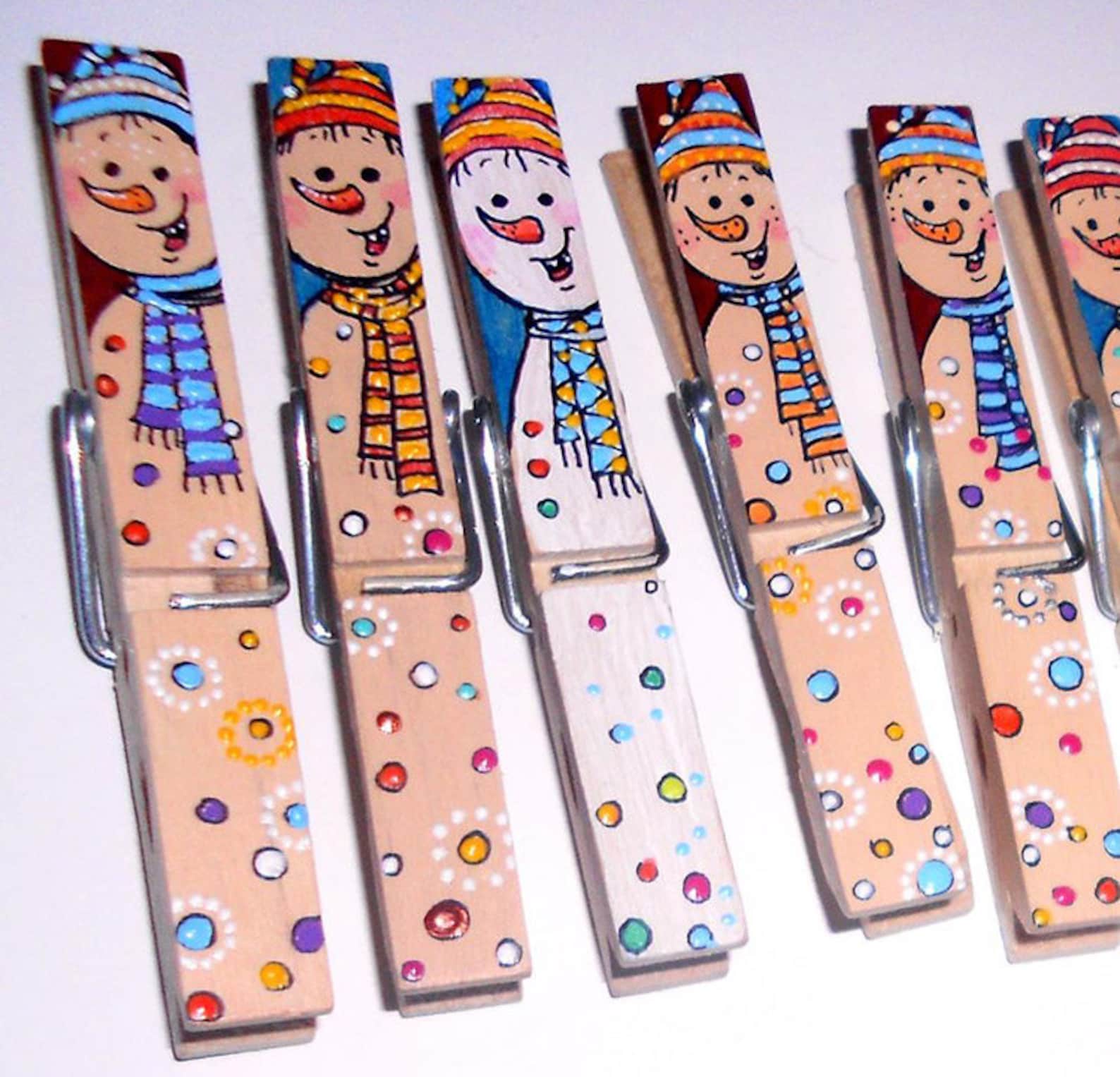 Clothespins. Christmas Decorated, Wooden Hand-painted, Magnet ...