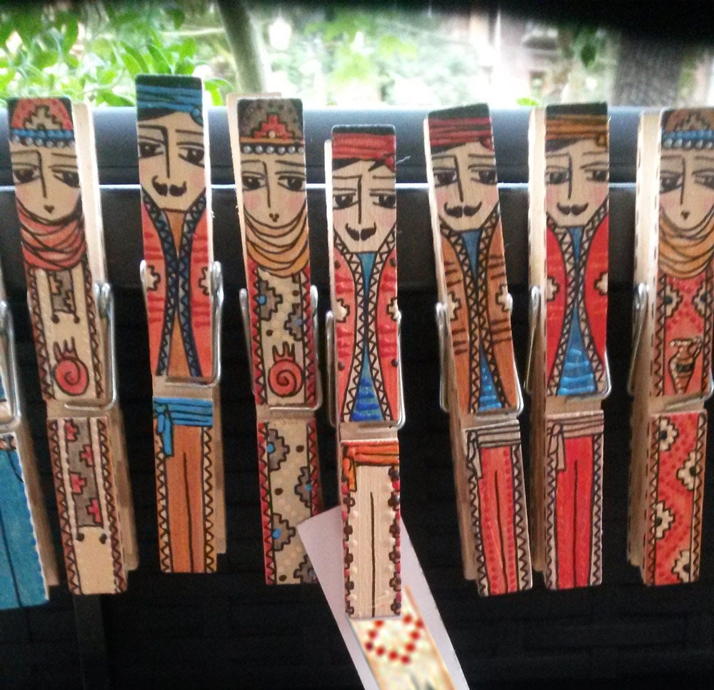 Magnet Clothespins. Ethnic Decorated, Wooden Hand-painted - Etsy