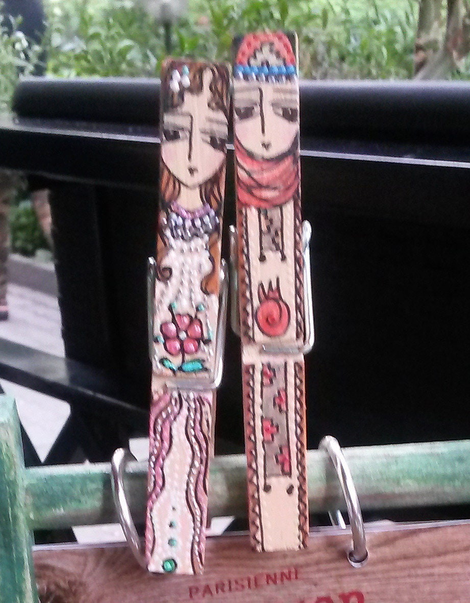 Magnet Clothespins. Ethnic Decorated Wooden Hand-painted - Etsy
