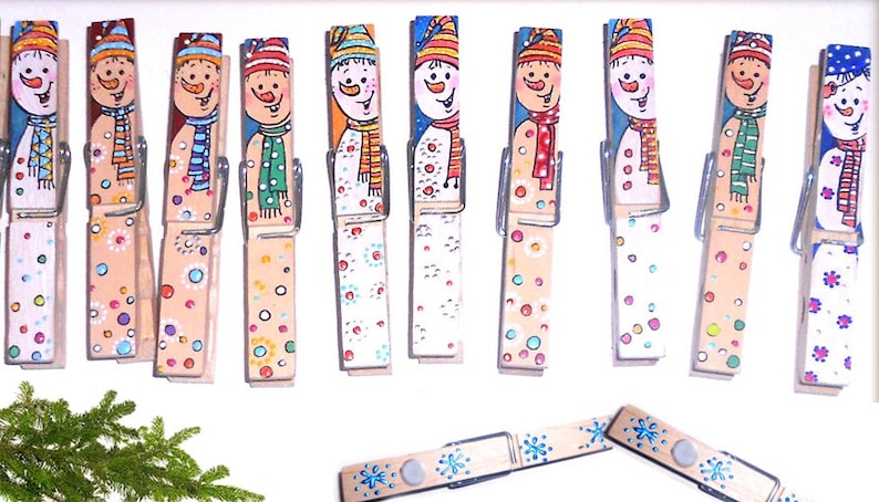 Clothespins. Christmas Decorated, Wooden Hand-painted, Magnet ...
