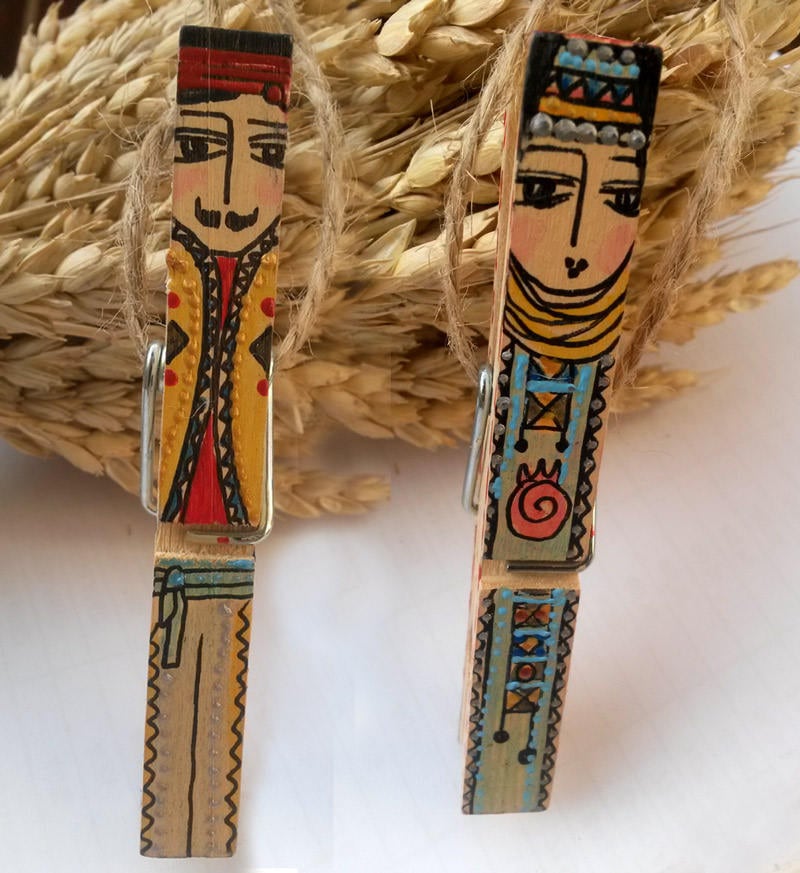 Clothespins. Ethnic Decorated, Wooden Hand-painted - Etsy