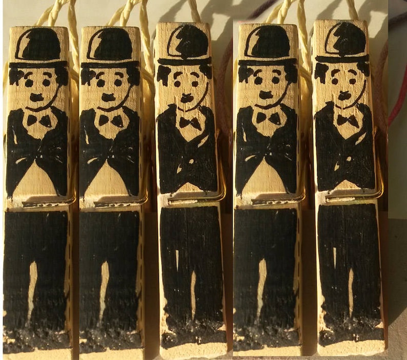 Charlie Chaplin, Clothespin Wooden Hand-painted. Retro Party Décor. Set ...