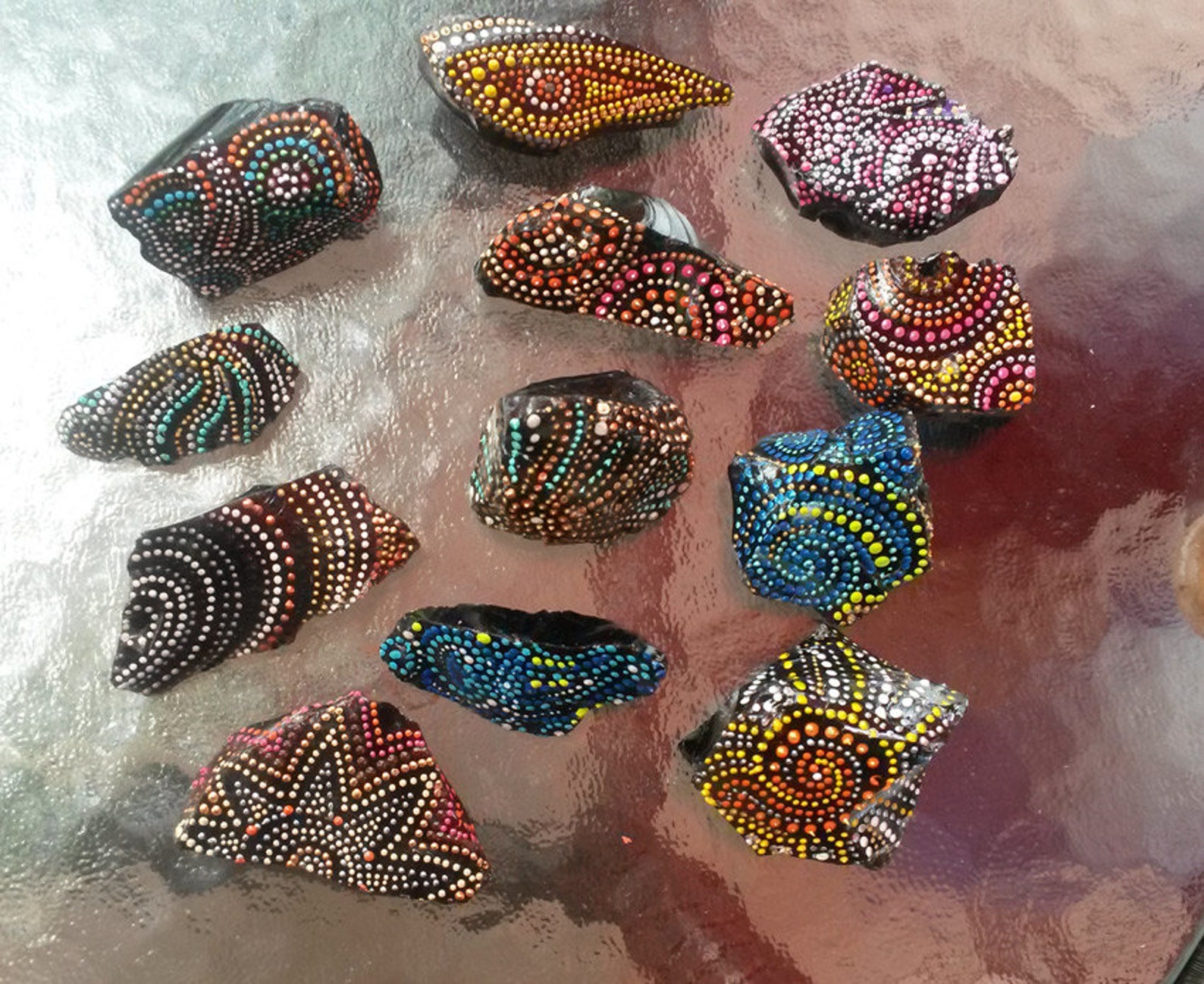 Black Obsidian Hand-painted Meditation Rock Home Décor Dot - Etsy