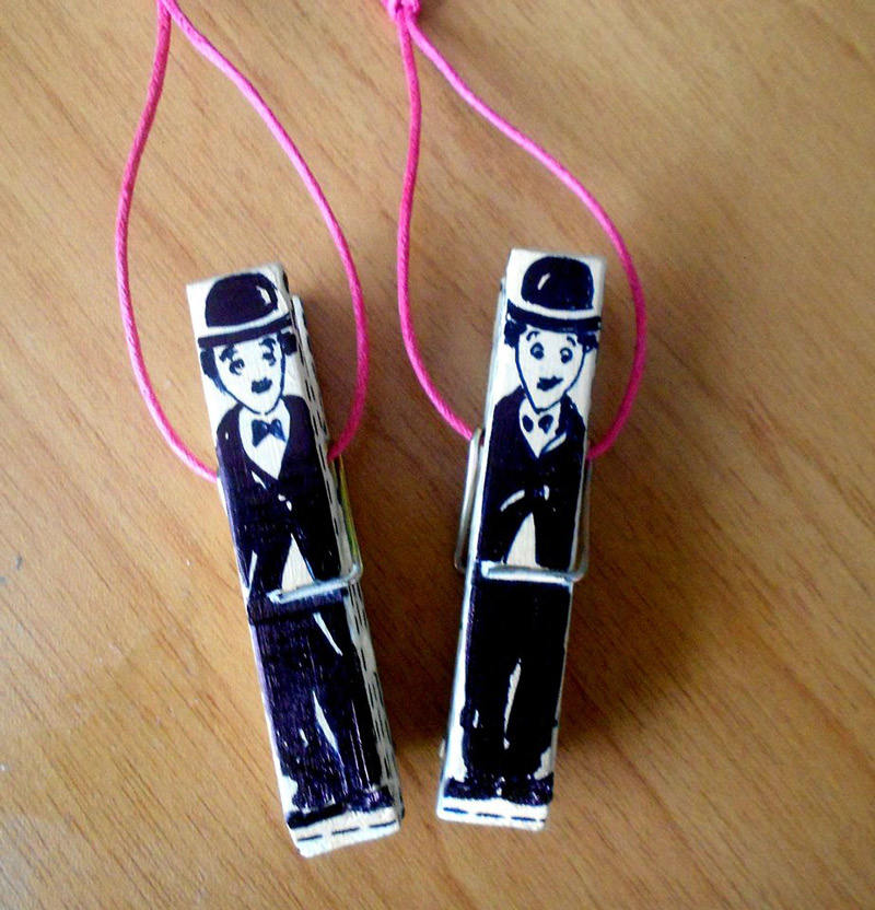 Charlie Chaplin, Clothespin Wooden Hand-painted. Retro Party Décor. Set ...
