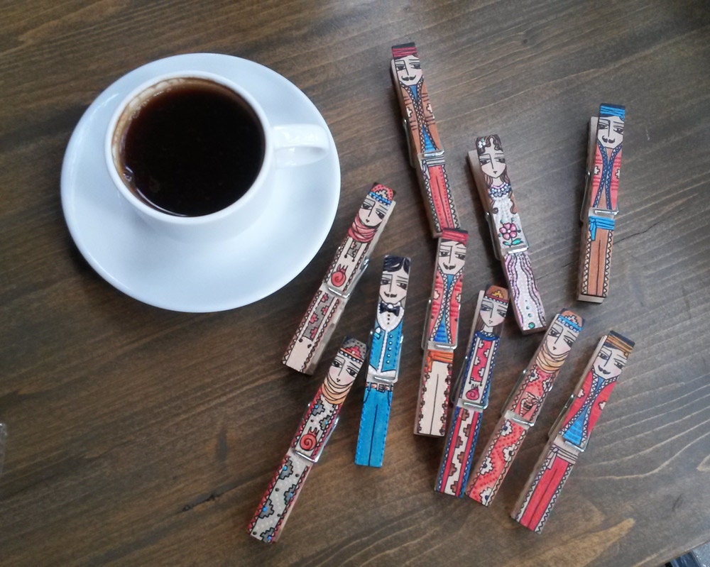 Magnet Clothespins. Ethnic Decorated, Wooden Hand-painted - Etsy