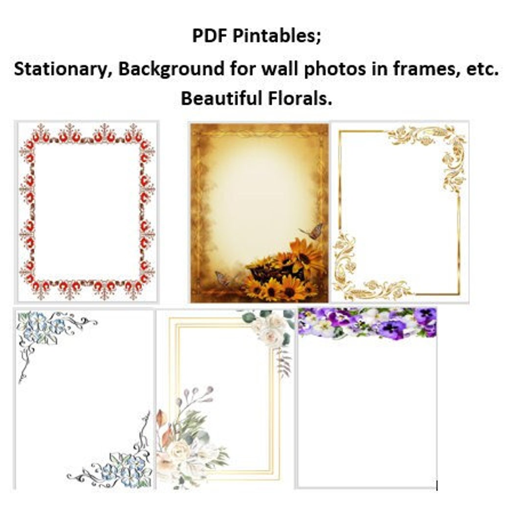 Printable , Floral Stationary Bundle, 6 Floral Designs for Stationary ...