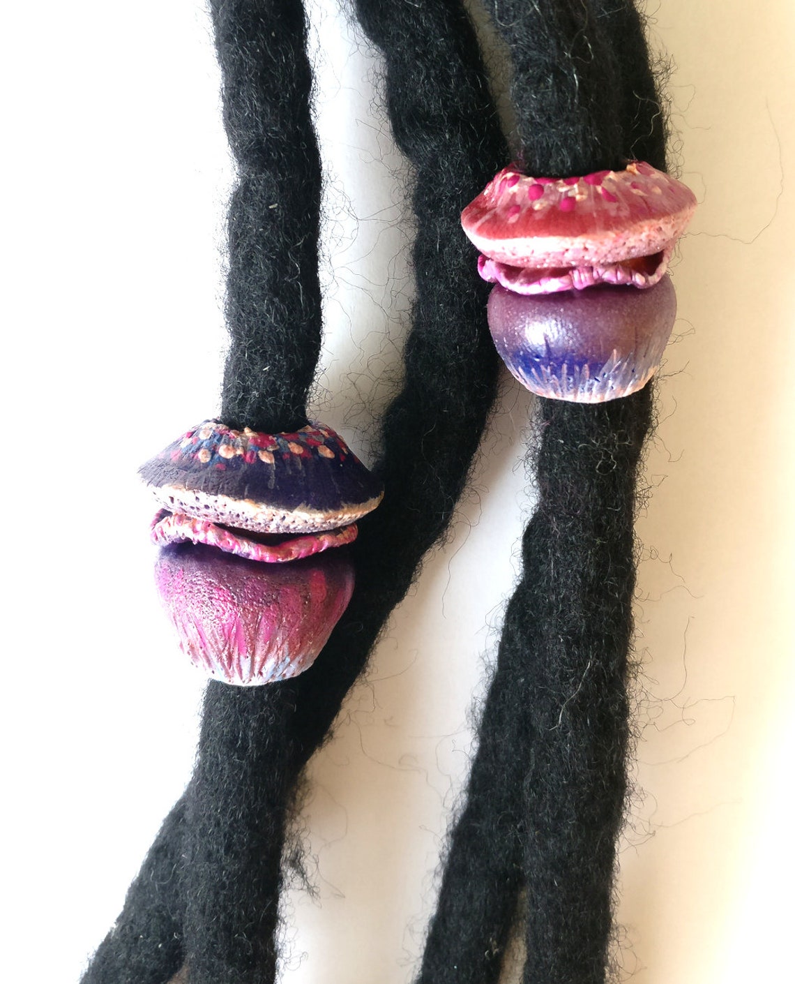 Purple Mushrooms, Dreadlock Beads Set, Set of 2, Poisonous Mushroom ...