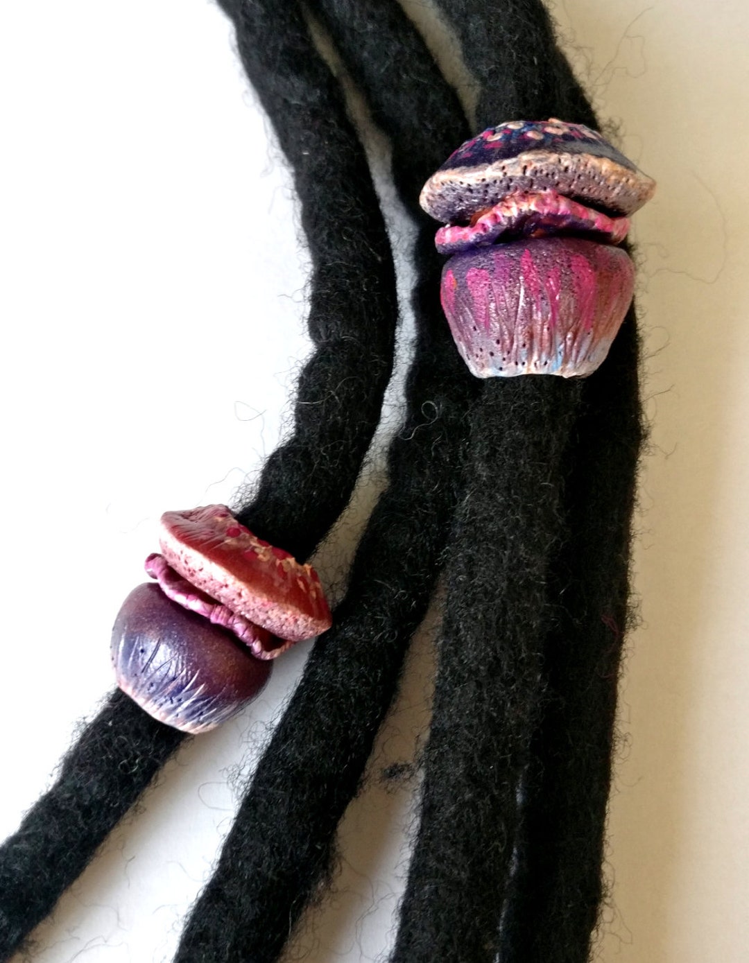 Purple Mushrooms, Dreadlock Beads Set, Set of 2, Poisonous Mushroom ...
