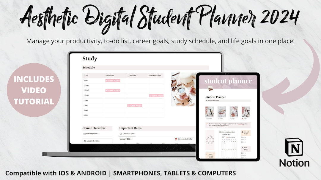 Aesthetic Digital Student Planner 2024 | Notion Planner Template - Etsy