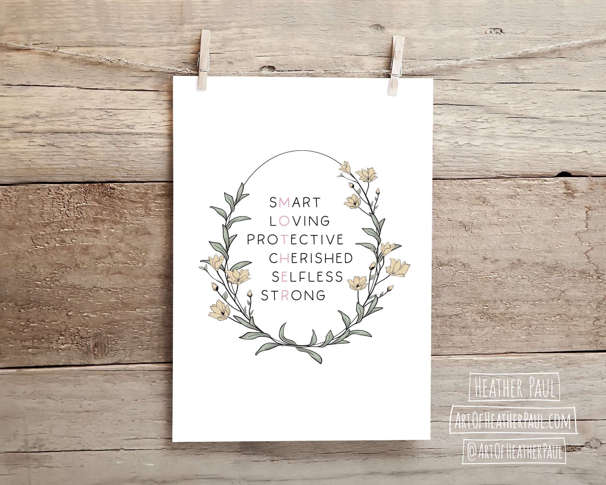 Mother Acronym Card Mother's Day Card Printable Mother - Etsy