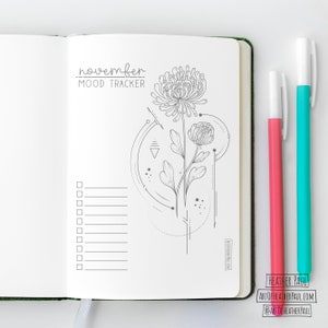 November Mood Tracker, Dot Journal, Letter, A4, A5, Printable, Digital ...