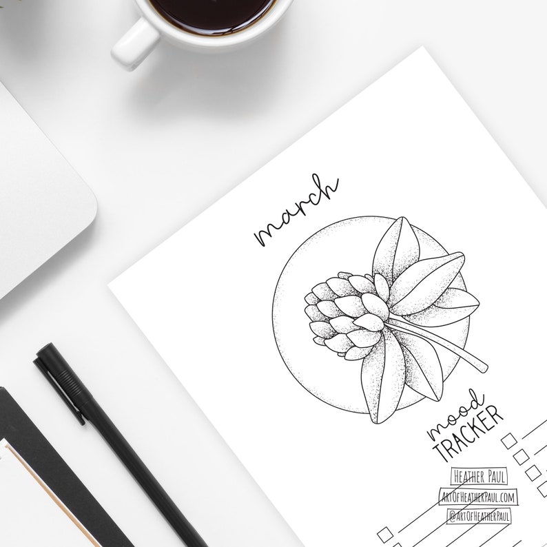 March Mood Tracker, Dot Journal, Letter, A4, A5, Printable, Digital ...