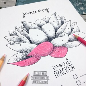 January Mood Tracker, Dot Journal, Letter, A4, A5, Printable, Digital ...