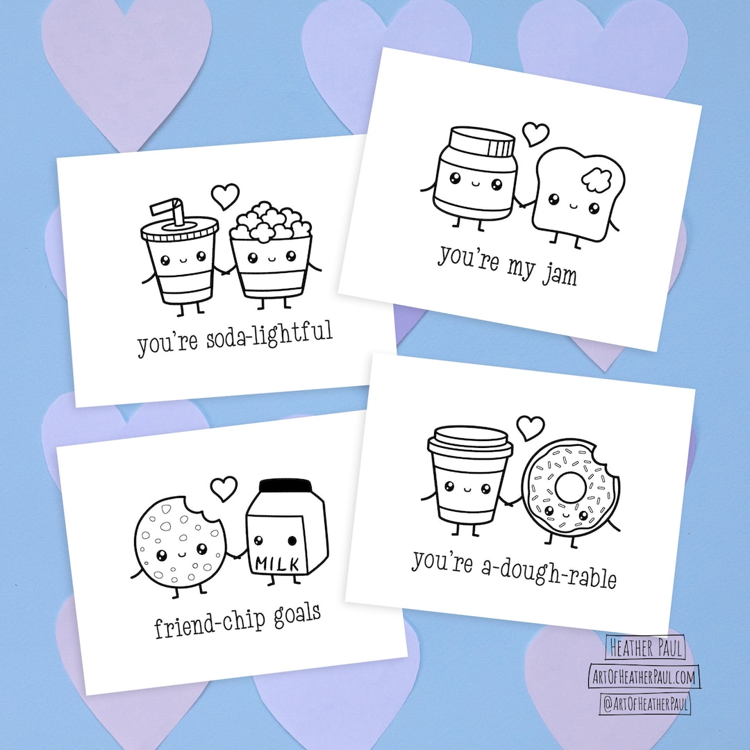 Color Your Own Valentine's Cards, Food Pun Valentine Cards, Punny ...