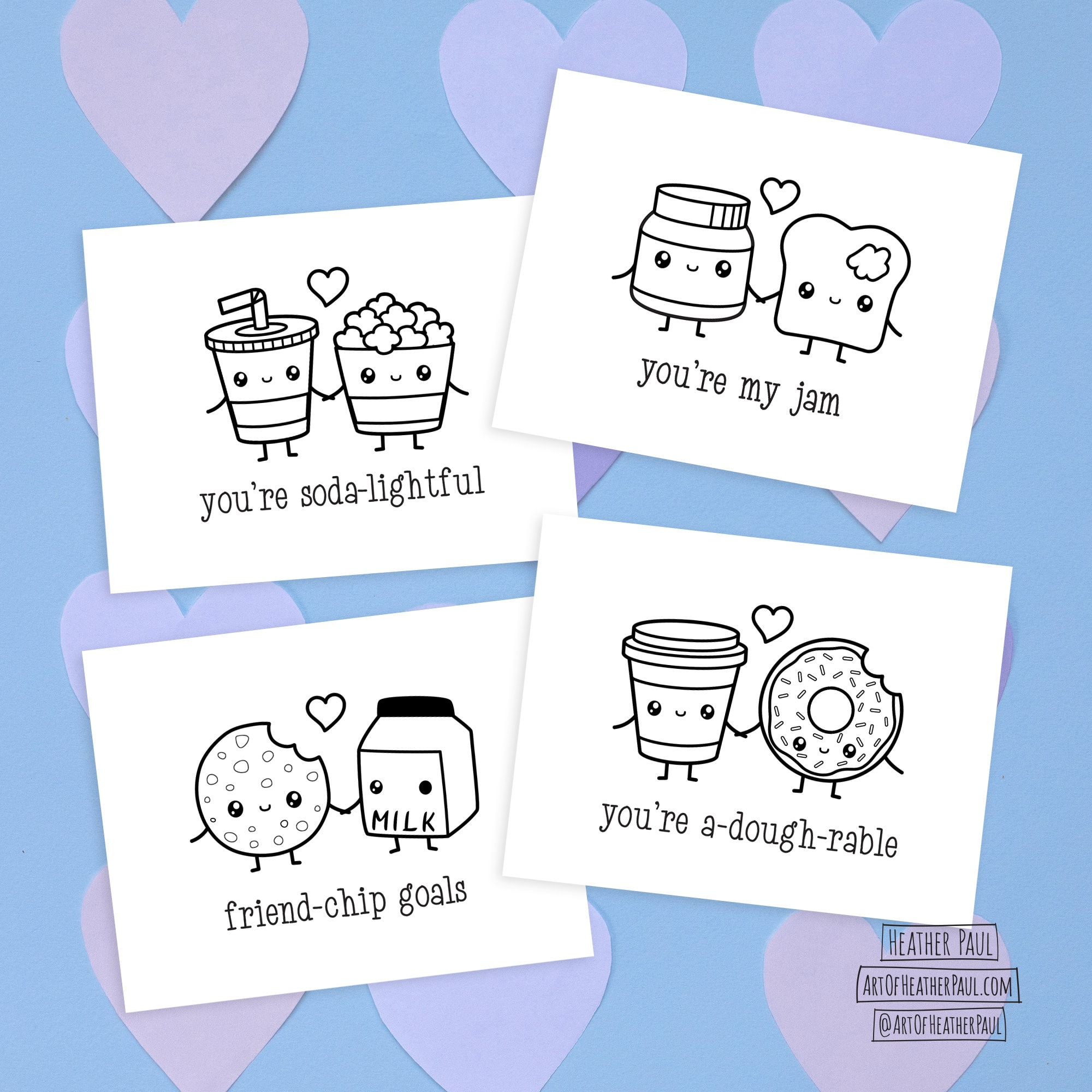 Color Your Own Valentine's Cards, Food Pun Valentine Cards, Punny ...
