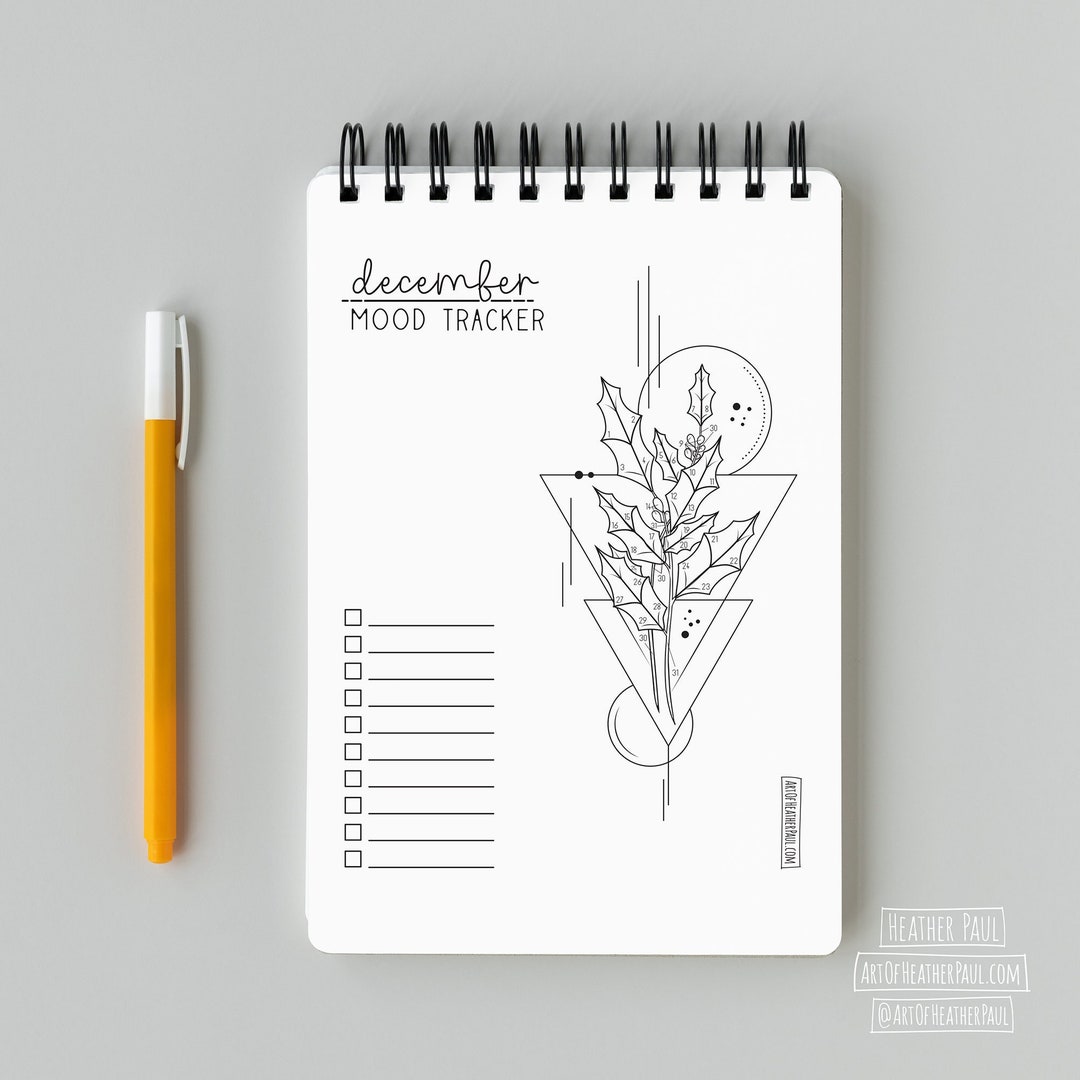 December Mood Tracker, Dot Journal, Letter, A4, A5, Printable, Digital ...