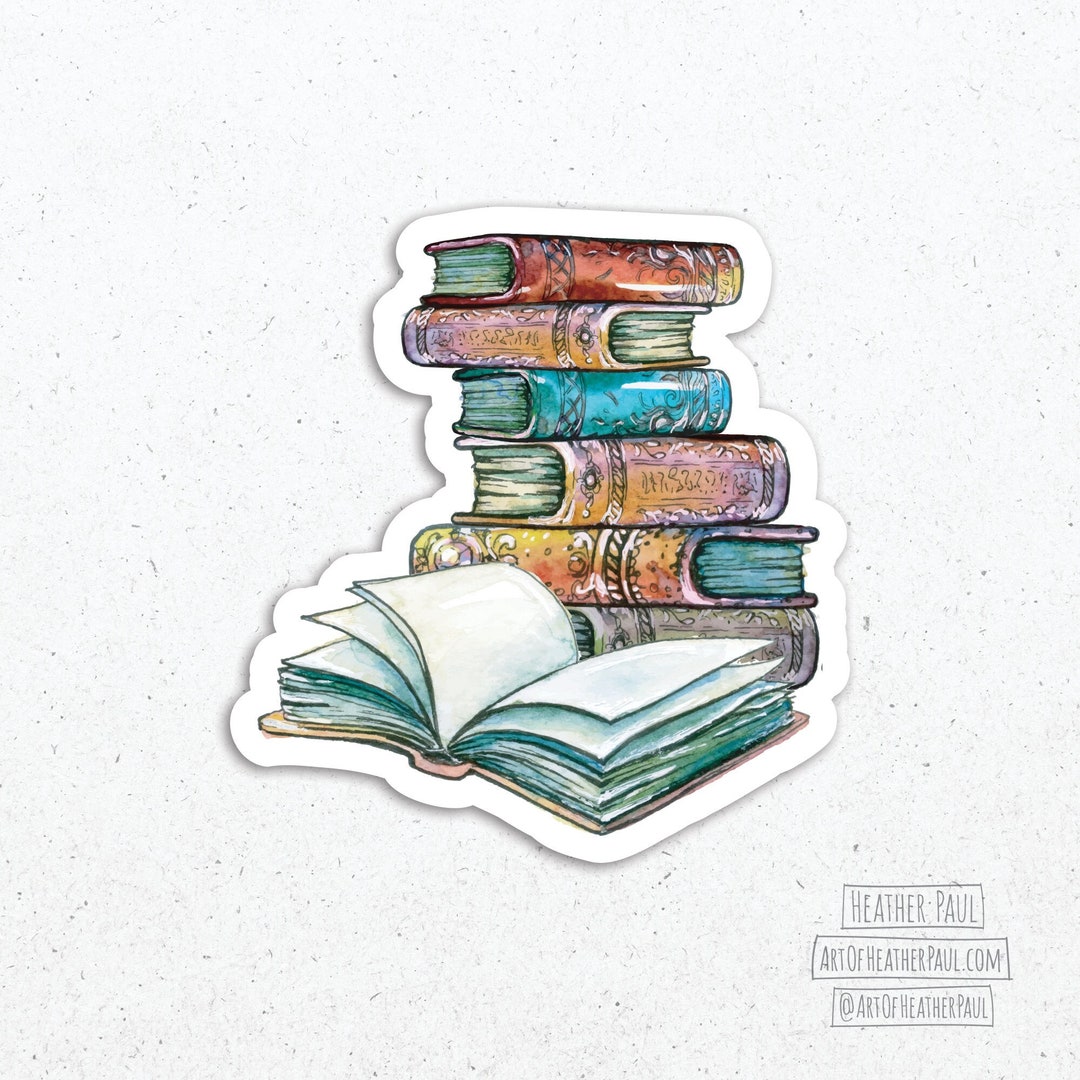 Colorful Stack of Books Sticker, Book Lover Gift, Book Lover Sticker ...