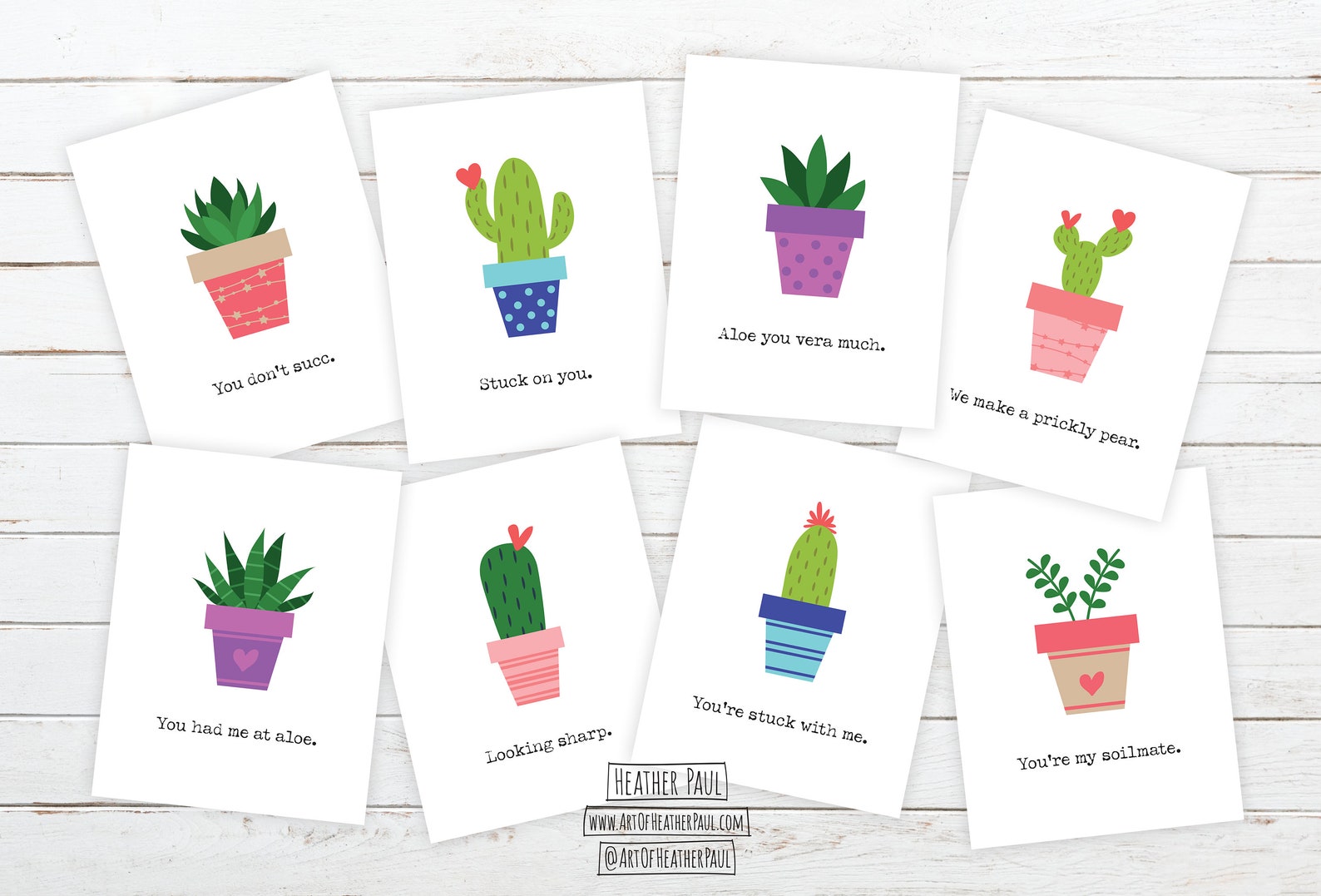 Succulent Pun Card Set, Succulent Valentine, Cactus Valentine, Cactus ...