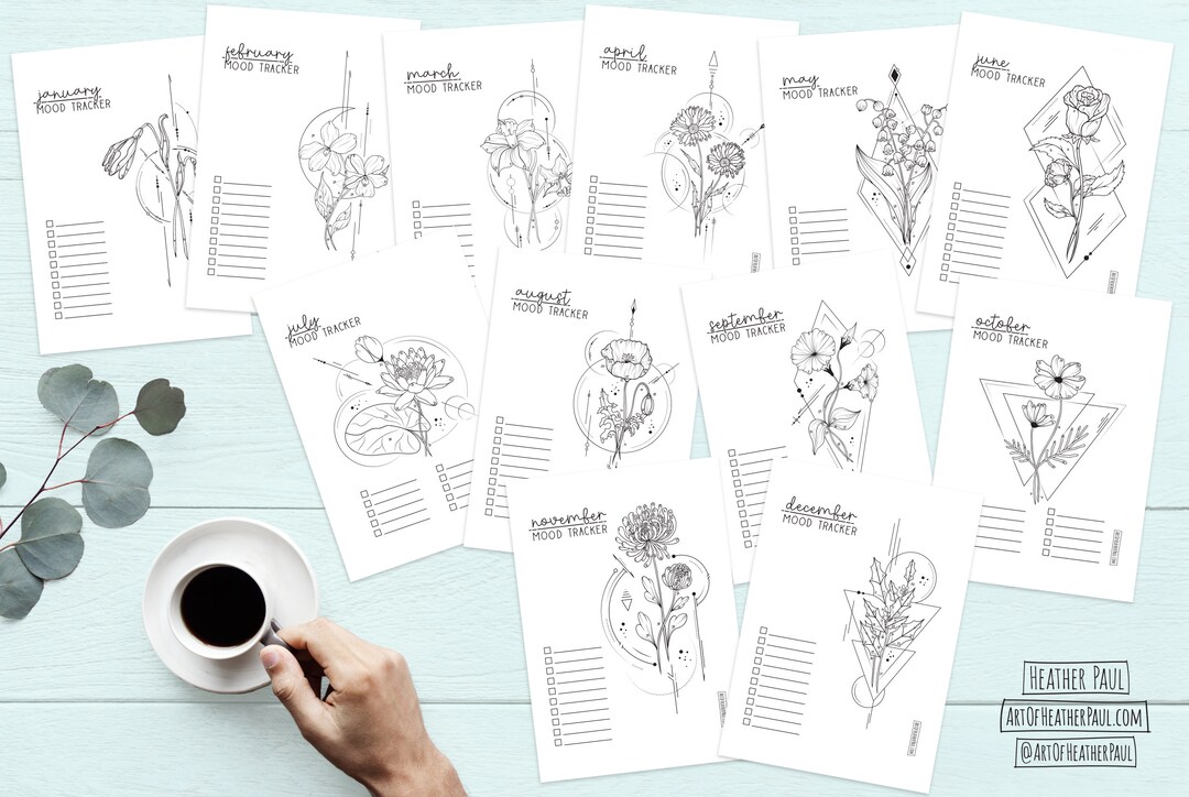 12 Month Mood Tracker, Dot Journal, Letter, A4, A5, Printable, Digital ...