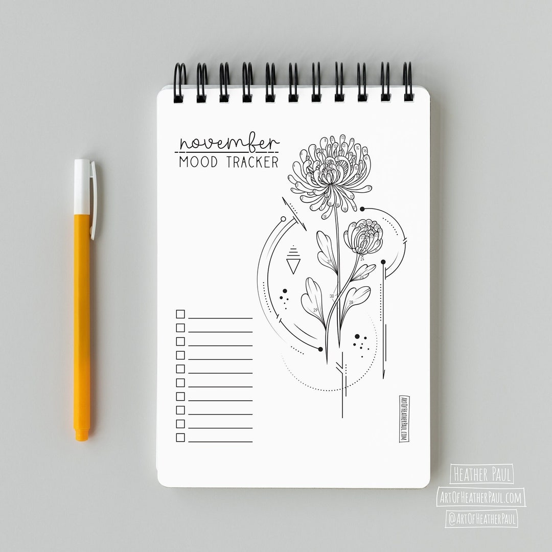 November Mood Tracker, Dot Journal, Letter, A4, A5, Printable, Digital ...
