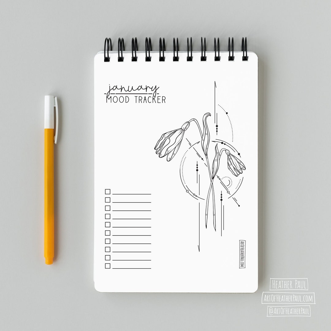 January Mood Tracker, Dot Journal, Letter, A4, A5, Printable, Digital ...