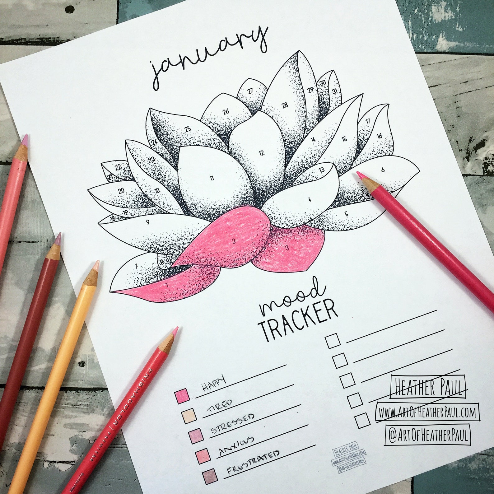 January Mood Tracker, Dot Journal, Letter, A4, A5, Printable, Digital ...