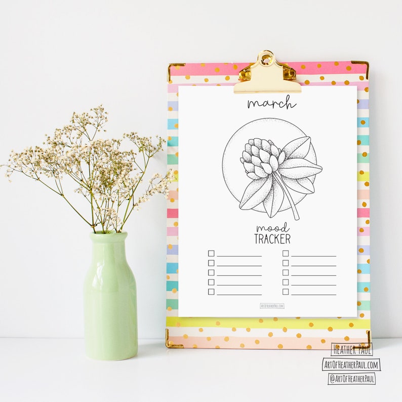March Mood Tracker, Dot Journal, Letter, A4, A5, Printable, Digital ...