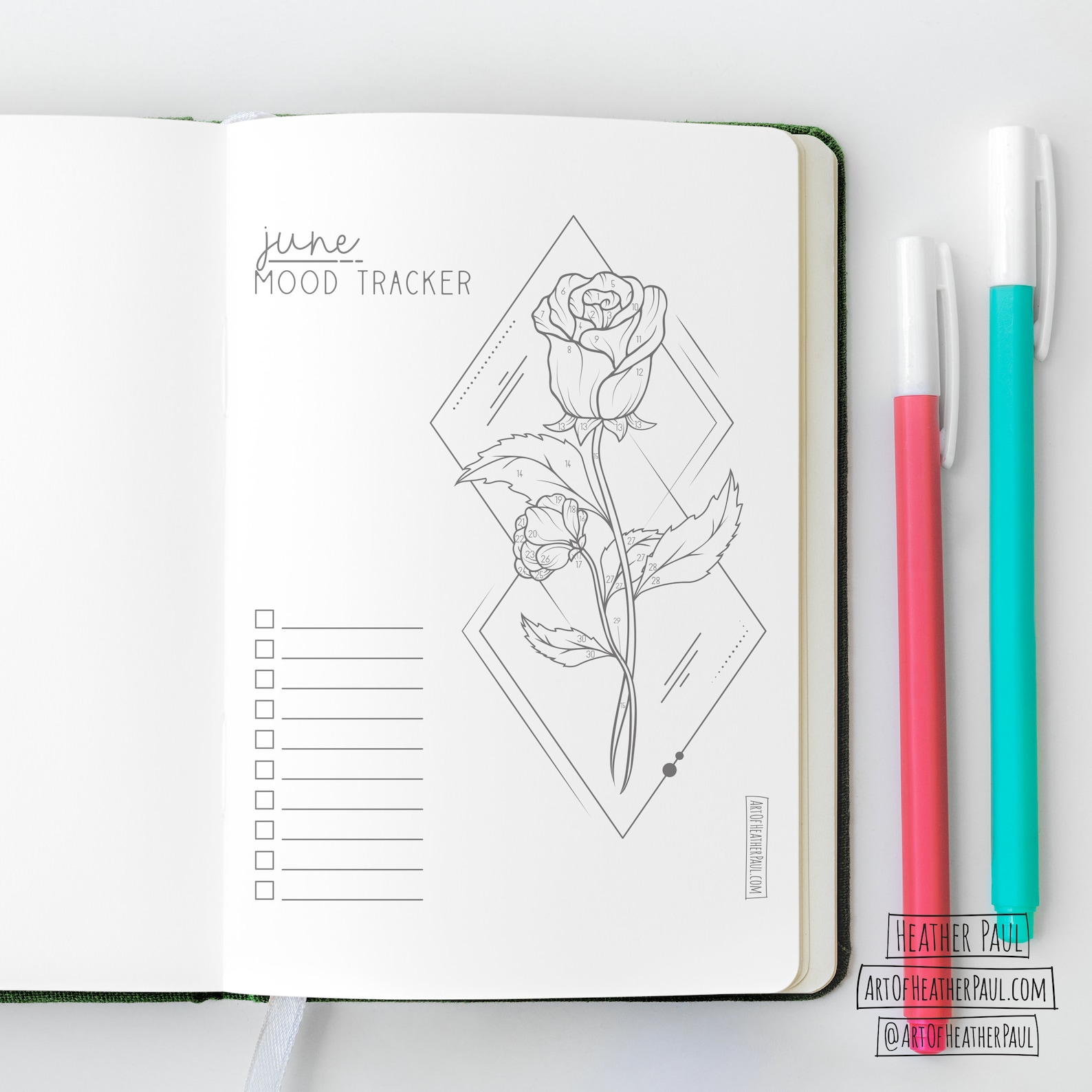 June Mood Tracker, Dot Journal, Letter, A4, A5, Printable, Digital ...
