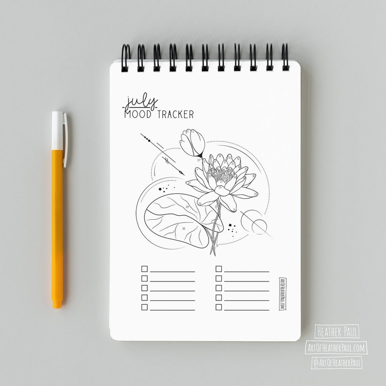 July Mood Tracker, Dot Journal, Letter, A4, A5, Printable, Digital ...