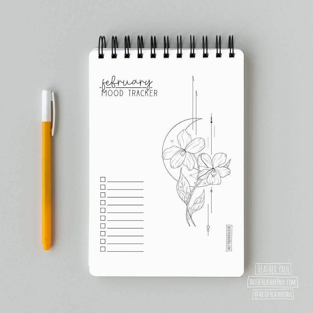 February Mood Tracker, Dot Journal, Letter, A4, A5, Printable, Digital ...