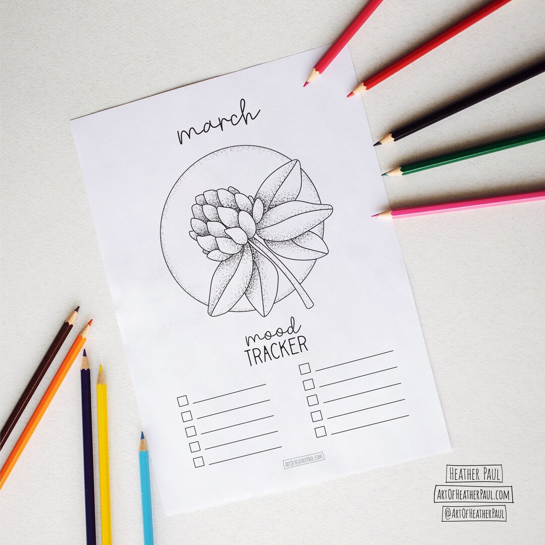 March Mood Tracker, Dot Journal, Letter, A4, A5, Printable, Digital ...