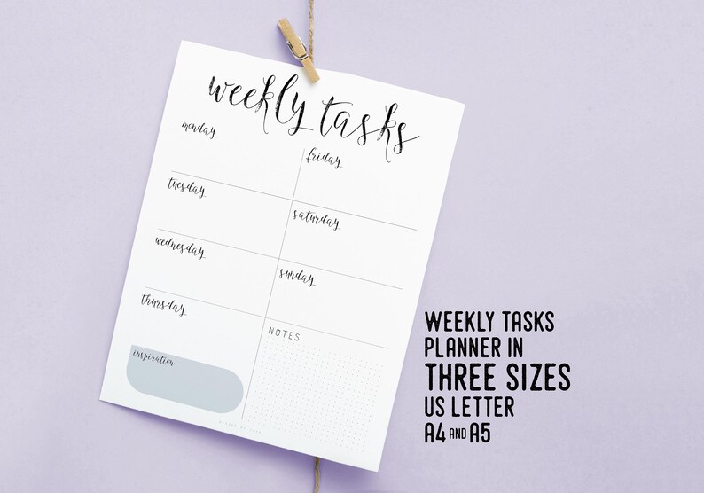 Weekly Tasks Planner, Printable Productivity Organiser for Instant ...