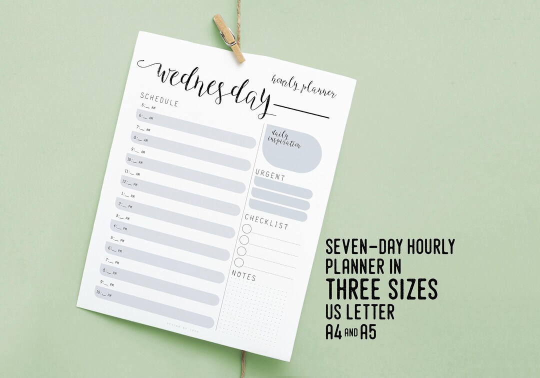 Daily Hourly Planner, Printable Productivity Agenda for Instant ...
