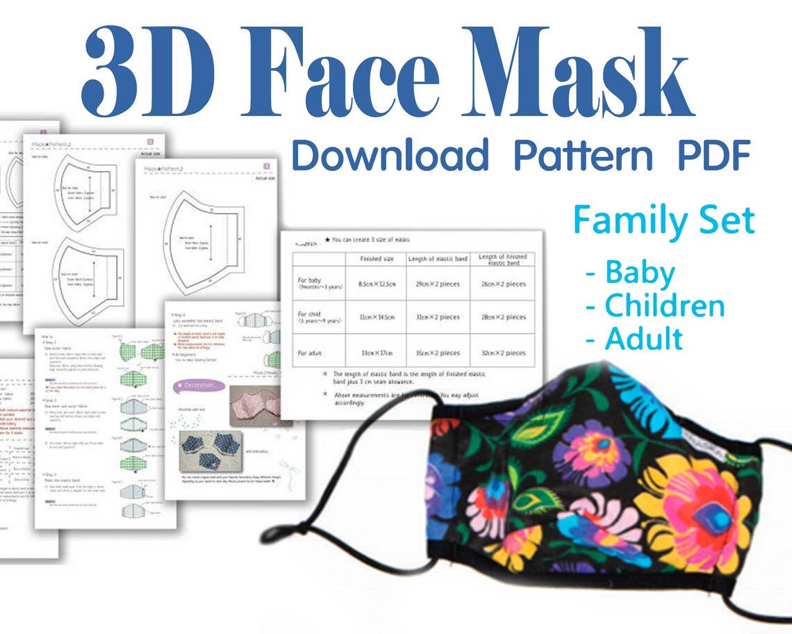 Reusable Face Mask Sewing Pattern Easy Pattern in 3 Sizes. - Etsy