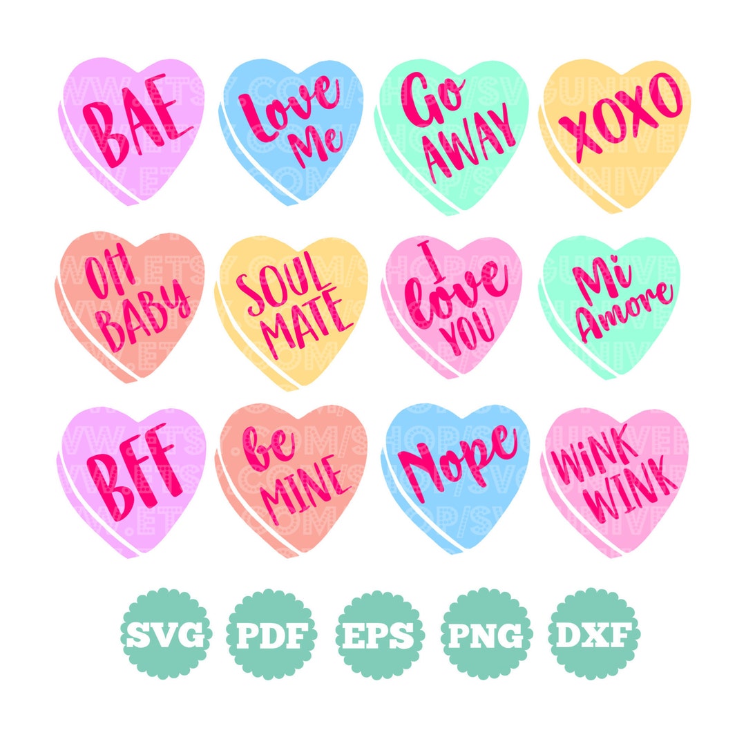 Conversation Valentine Candy Hearts With Sayings | SVG Vinyl Cutting ...