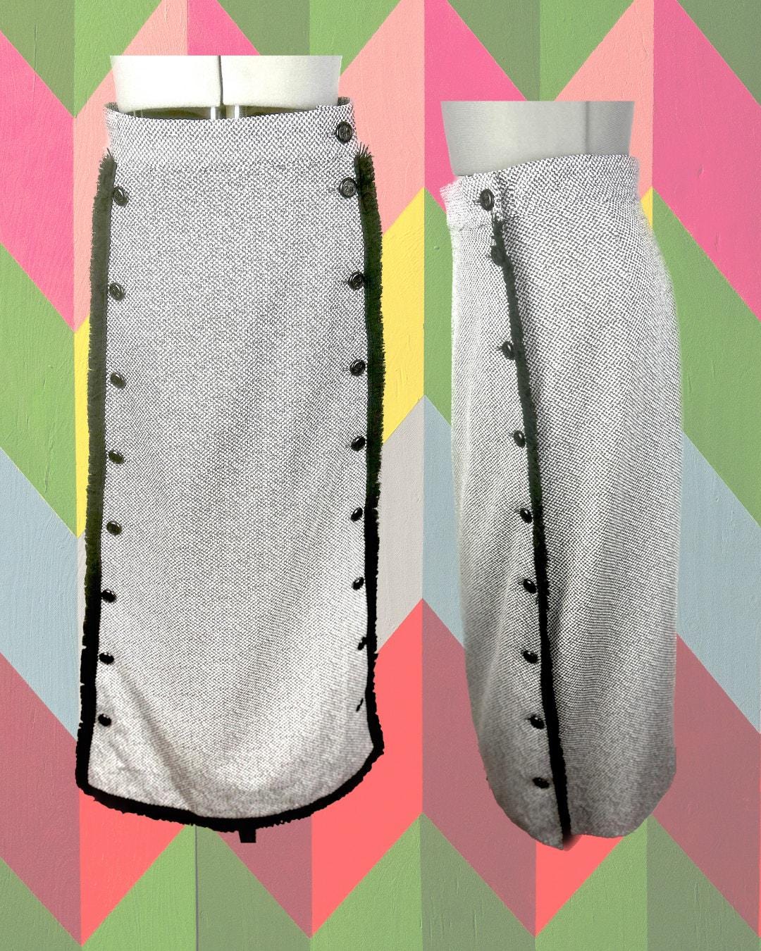 Vintage 70s Black White Tweed Apron Front Fringe Maxi Skirt Size L - Etsy