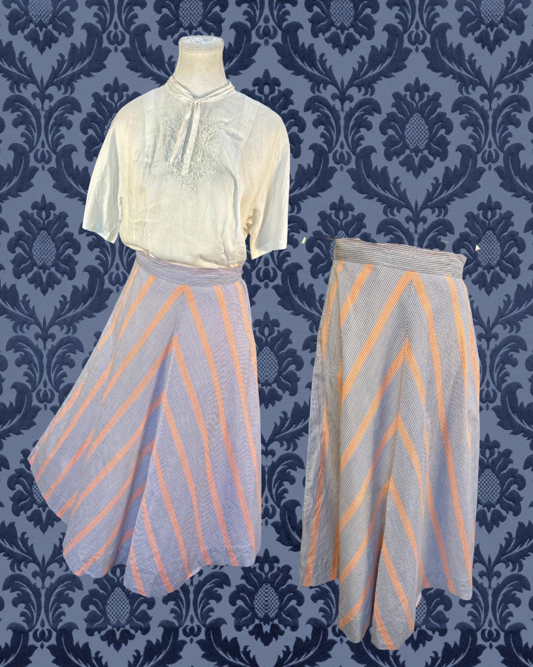 Vintage 50s Coral and Blue Delta Pattern A-line Cotton Summer Preppy ...