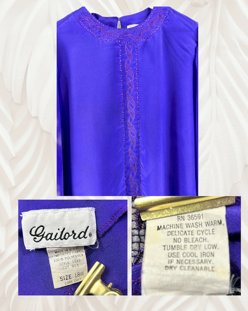 Vintage 1970s Gailord Vibrant Violet Purple Embroidered Blouse Size 18W ...