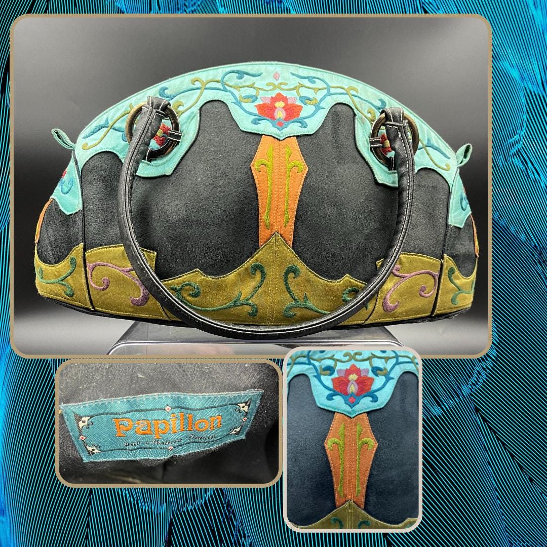 Papillon Akihiro Domen for Lageyre Purse Silk Embroidered Black Velvet ...