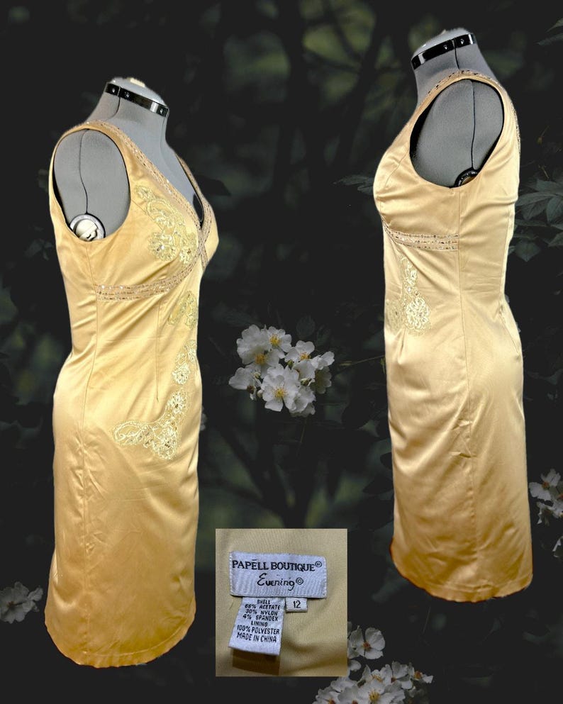 Volup Vintage 1990s Papell Boutique Evening Dress Cream Lace Beads ...
