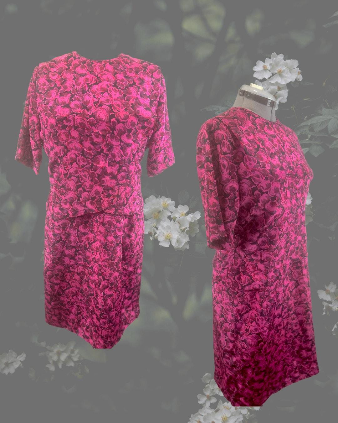 Vintage 1980s Diane Roberts Volup Magenta Rose Renaissance Wrap Detail ...